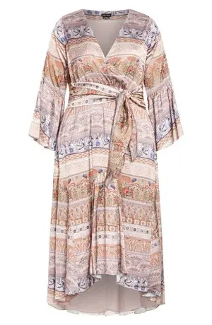City Chic Marilyn Long Sleeve Faux Wrap Maxi Dress