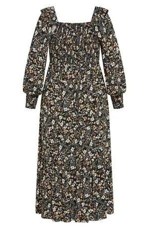 City Chic Avana Floral Long Sleeve Midi Dress