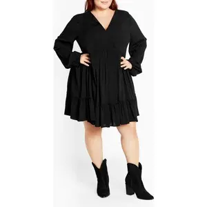 City Chic Tiered Minidress - Black