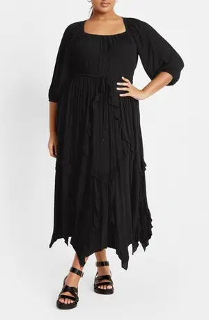 City Chic Handkerchief Hem Dress - Black