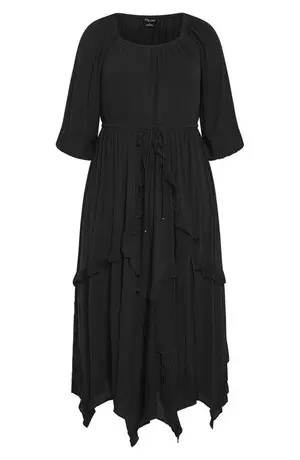City Chic Handkerchief Hem Dress - Black