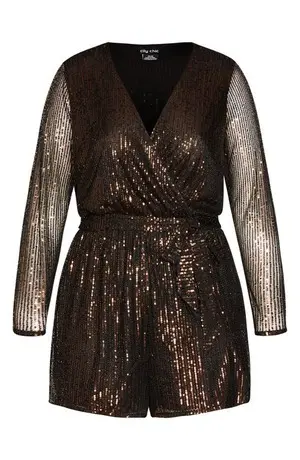 City Chic Long Sleeve Sequin Romper