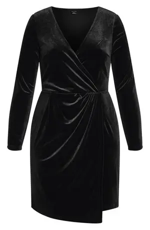 City Chic Velvet Long Sleeve Wrap Dress