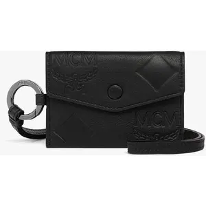 Mcm Aren Lanyard Id Wallet In Maxi Monogram Leather - Black