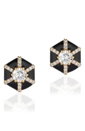 Goshwara Queen Hexagon Stud Earrings - Clear/black