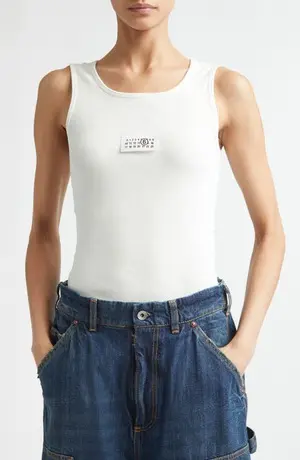 MAISON MARGIELA Numeric Logo Patch Stretch Cotton Tank - Off White