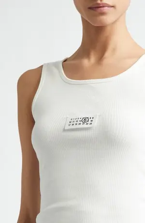 MAISON MARGIELA Numeric Logo Patch Stretch Cotton Tank - Off White