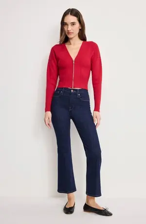 Good American Zip Front Fitted Bustier Sweater - Ruby