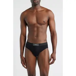 Versace 90s Logo Stretch Cotton Rib Briefs - Black
