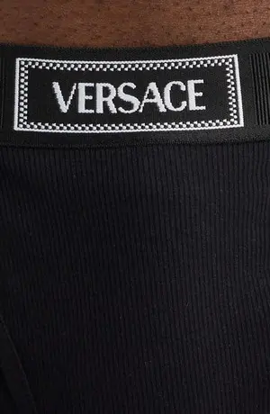Versace 90s Logo Stretch Cotton Rib Briefs - Black