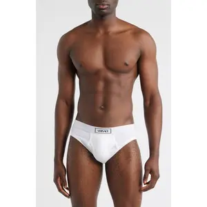 Versace 90s Logo Stretch Cotton Rib Briefs - Optical White