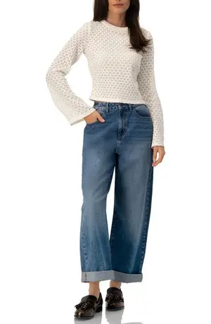 IVONNE Textured Knit Top With Flared Sleeves