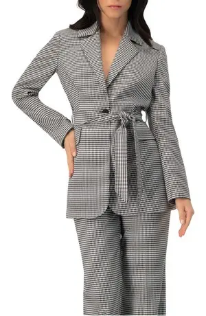 IVONNE Houndstooth Blazer With Belt
