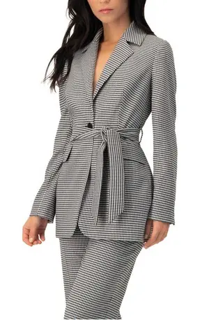 IVONNE Houndstooth Blazer With Belt