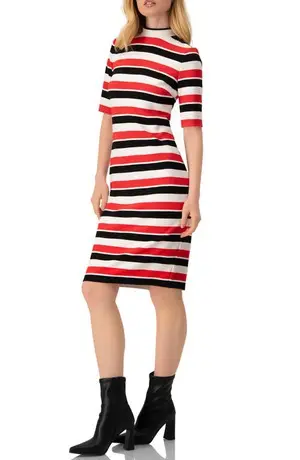 IVONNE Striped Fitted Midi Dress