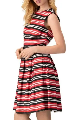 IVONNE Sleeveless Striped Fit & Flare Dress