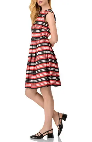 IVONNE Sleeveless Striped Fit & Flare Dress