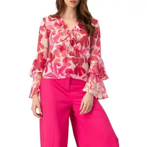 IVONNE Straight Fit Long Sleeve Ruffle Blouse