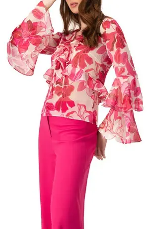 IVONNE Straight Fit Long Sleeve Ruffle Blouse