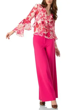 IVONNE Straight Fit Long Sleeve Ruffle Blouse