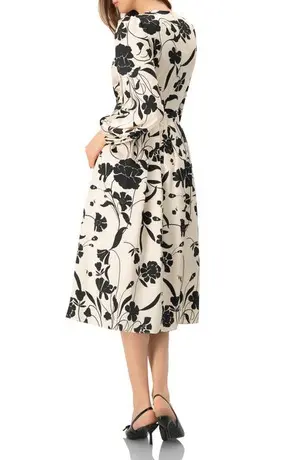 IVONNE V-neck Long Sleeve Midi Dress