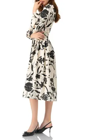 IVONNE V-neck Long Sleeve Midi Dress