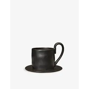 FERM LIVING Flow Stoneware Mug And Saucer 8.5cm - Black
