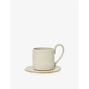 FERM LIVING Flow Stoneware Mug And Saucer 8.5cm - Off White