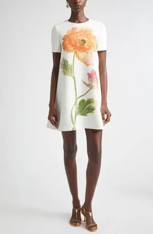 Carolina Herrera Poppy Print Stretch Crepe A-line Mini Dress