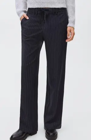 Mango Stripe Drawstring Suit Pants - Navy