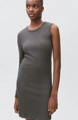 Mango Single Sleeve Ribbed Minidress - Grey