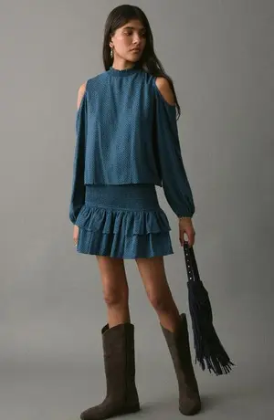 Mango Printed Tiered Skirt - Navy