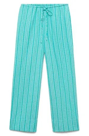 Mango Textured Stripe Cotton Drawstring Pants