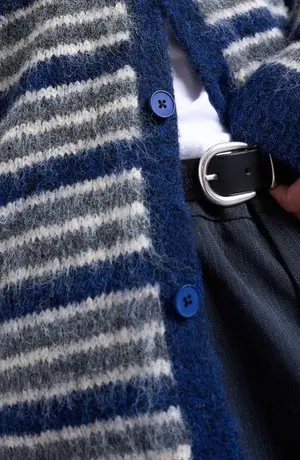 Topman Striped Crewneck Cardigan