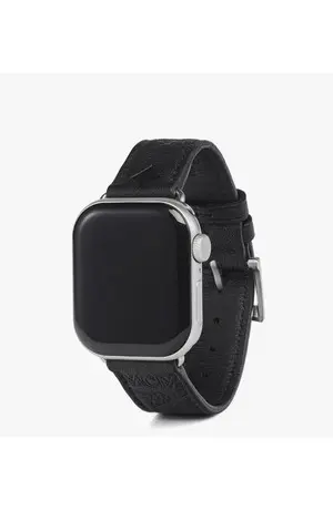 Mcm Apple Watch Band In Embossed Leather - Black