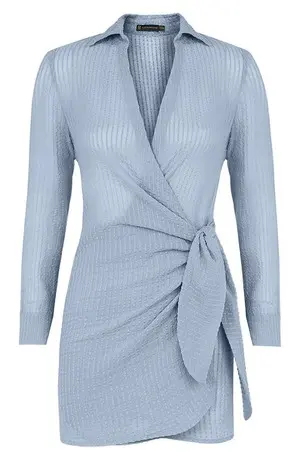 VIX PAULA HERMANNY Lia Long Sleeve Cotton Cover-up Dress - Blue
