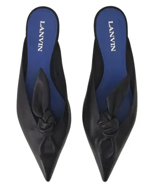 LANVIN Midnight Step Leather Bow Mule - Black