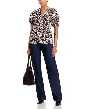 3.1 Phillip Lim Leopard Print Ruched Sleeve Top
