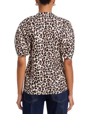 3.1 Phillip Lim Leopard Print Ruched Sleeve Top