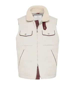 Brunello Cucinelli Down Shearling-collar Gilet - Blue
