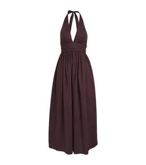 Matteau Cotton Plunge Halter Maxi Dress