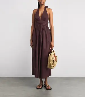 Matteau Cotton Plunge Halter Maxi Dress