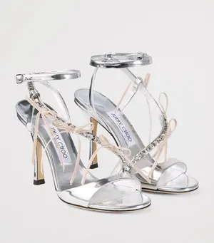 JIMMY CHOO Lula 100 Leather Heeled Sandals - Silver