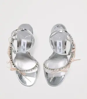 JIMMY CHOO Lula 100 Leather Heeled Sandals - Silver