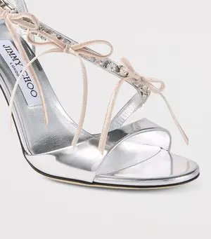 JIMMY CHOO Lula 100 Leather Heeled Sandals - Silver