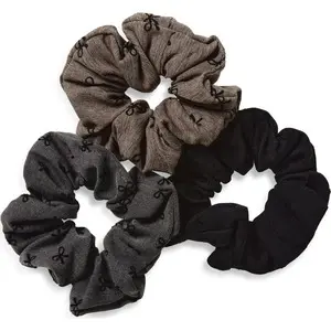 Tasha Bow Print Scrunchies Set - Grey/black
