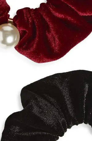 Tasha Assorted Velvet Scrunchies With Faux Pearl 2 Pack - Red/black