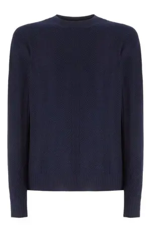 Missoni Crew Neck Wool Sweater With Chevron Pattern - Navy Blue