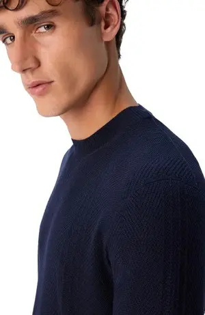 Missoni Crew Neck Wool Sweater With Chevron Pattern - Navy Blue