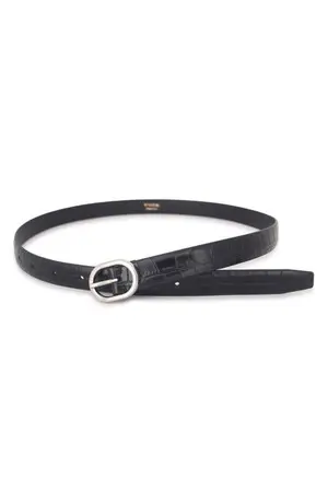 Vince Croc Embossed Leather Belt - Black